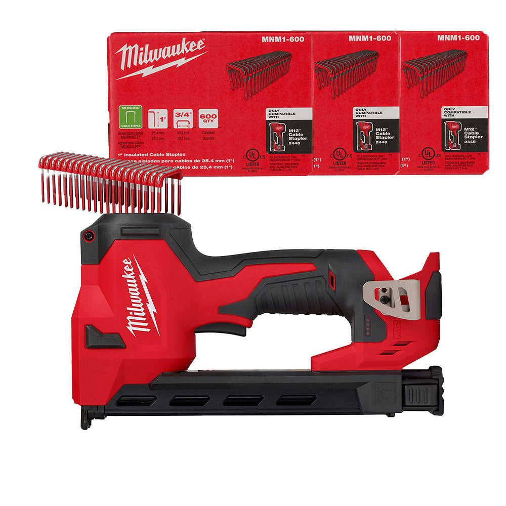 Milwaukee 2448-20 M12 12V Li-Ion Cable Stapler w/ 1800 Staples - Bare ...