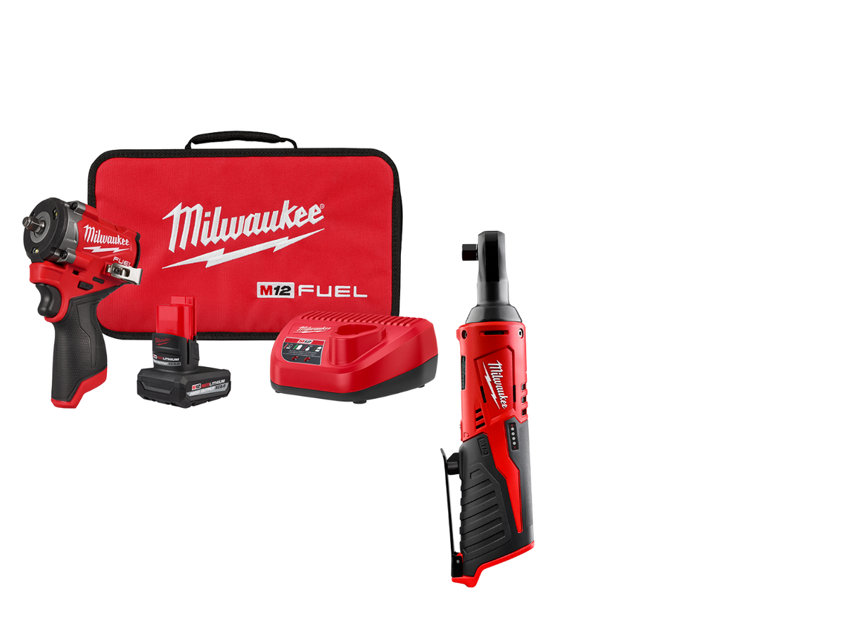 Milwaukee 2562-21RT M12 FUEL Stubby 3/8" Impact Wrench Kit and Ratchet ...
