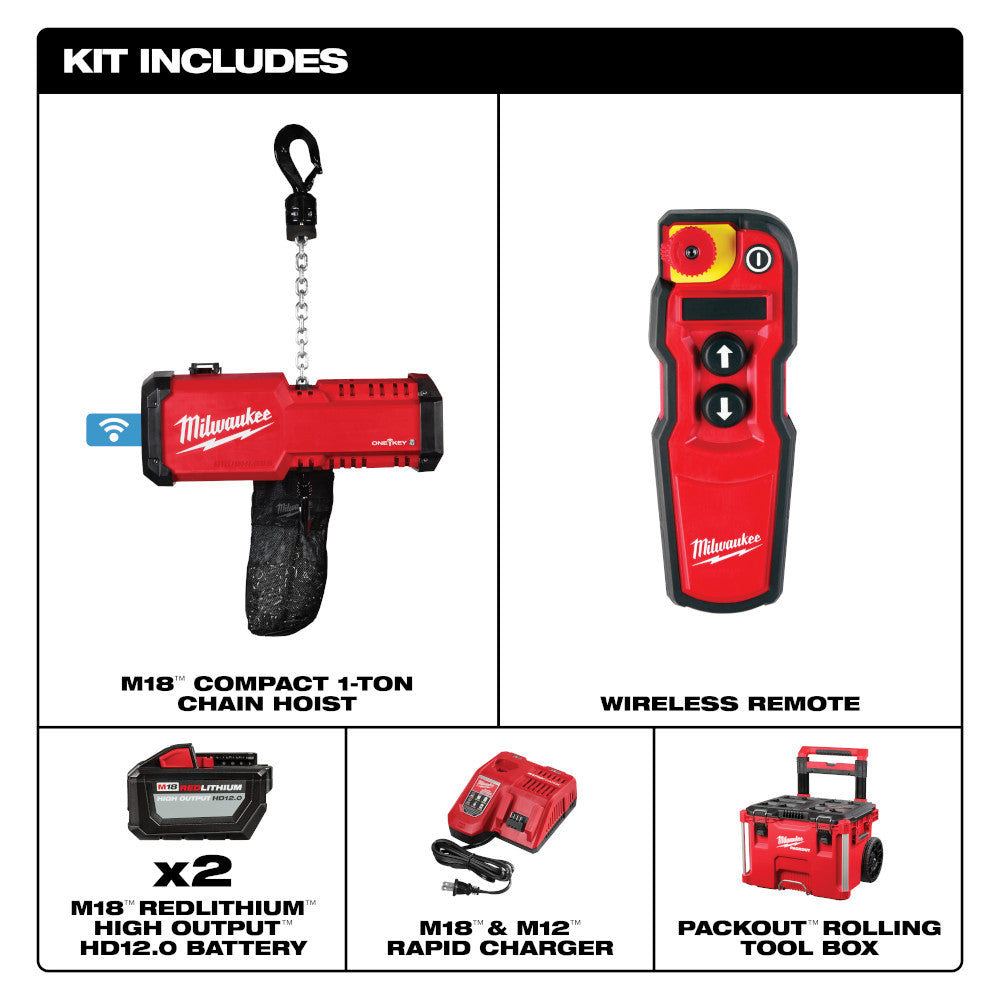 Milwaukee 2983-22HD M18 18V 1-Ton Compact Chain Hoist Kit w/ ONE-KEY a – MaxTool