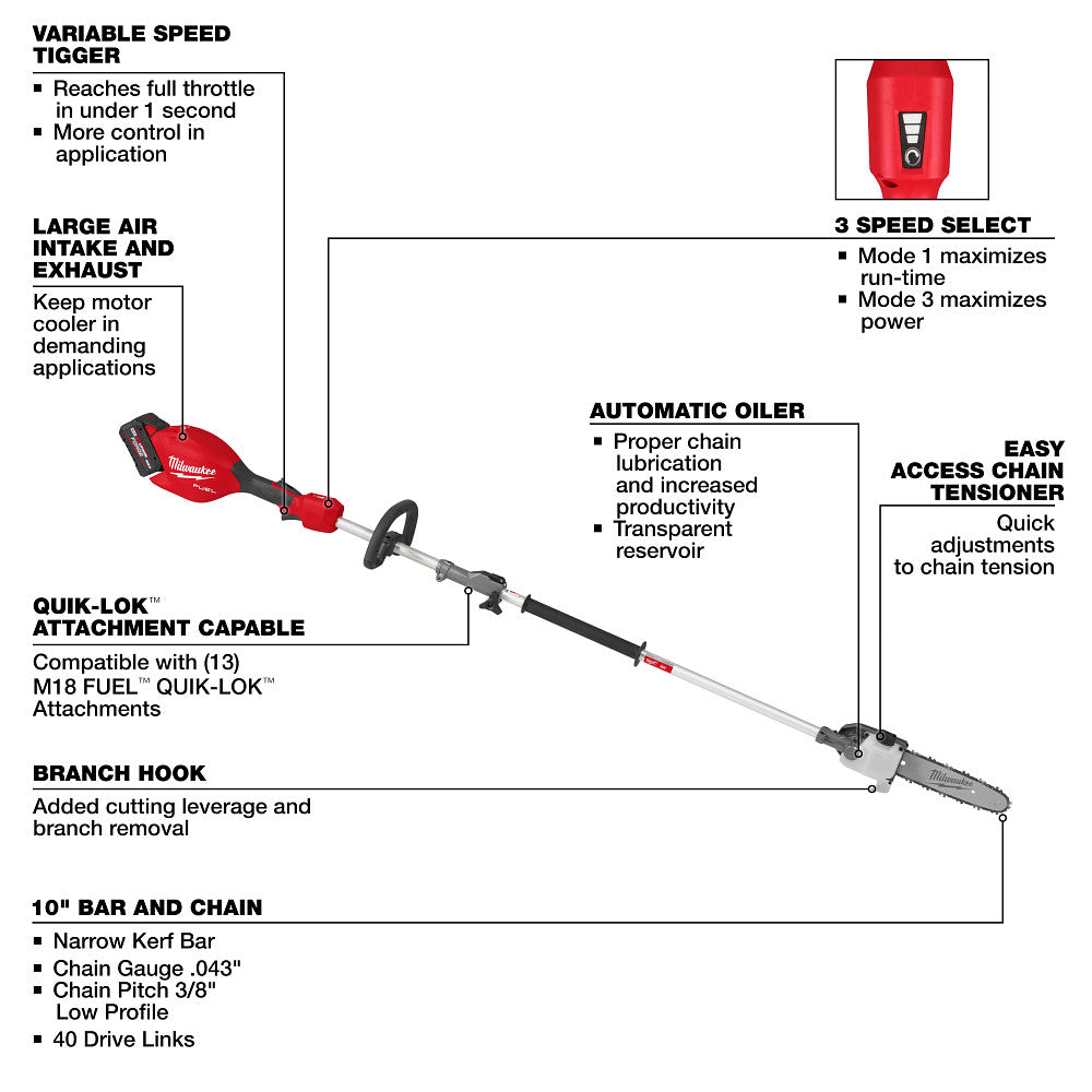 Milwaukee 3016-21PS M18 FUEL 18V Pole Saw w/ QUIK-LOK Kit – MaxTool