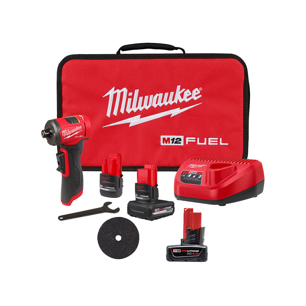 Milwaukee 3485-22B4W M12 FUEL 12V Right Angle Die Grinder Kit w/ 4AH B ...