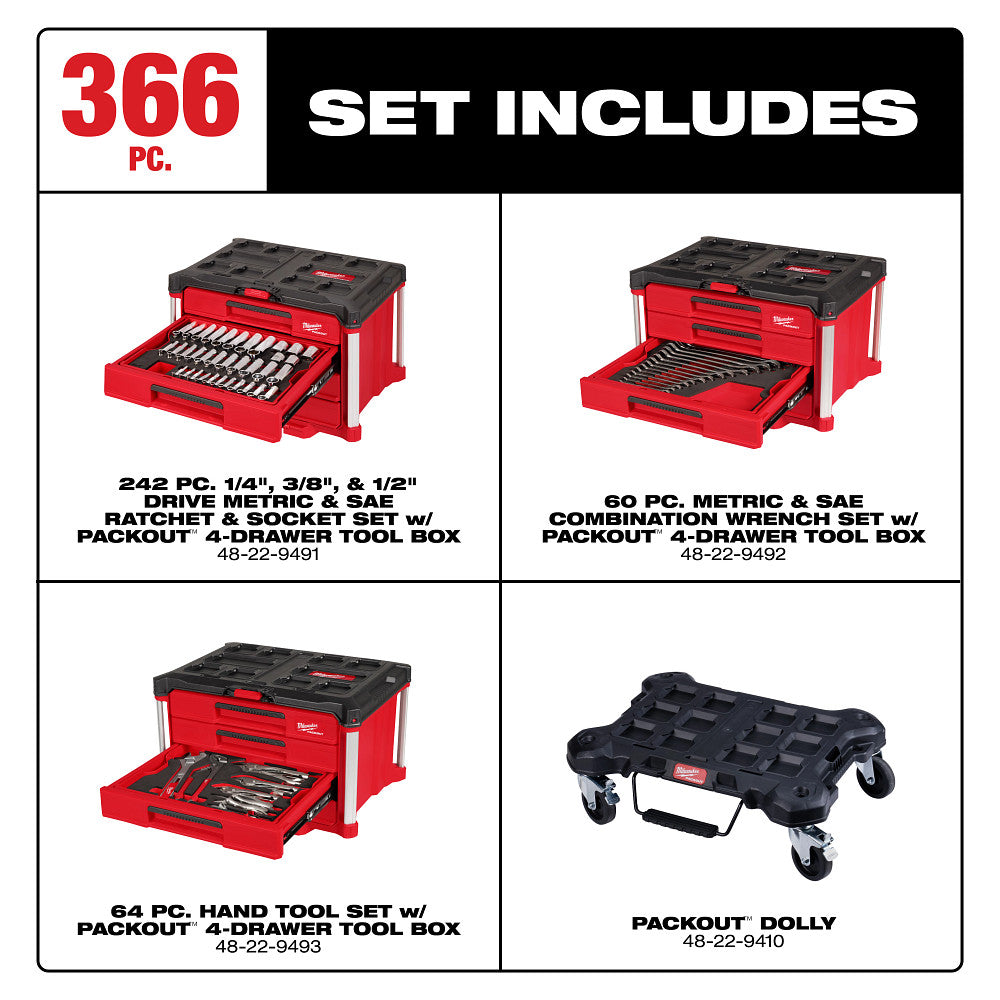 Milwaukee 48-22-9495 Mechanics Hand Tool Master Set w/ PACKOUT Dolly - – MaxTool