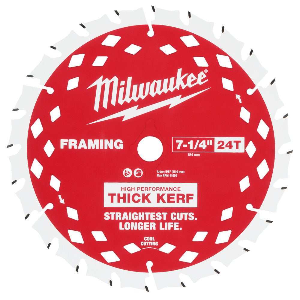Milwaukee 48-40-0740 7-1/4" 24T Thick Kerf Framing Circular Saw Blade ...
